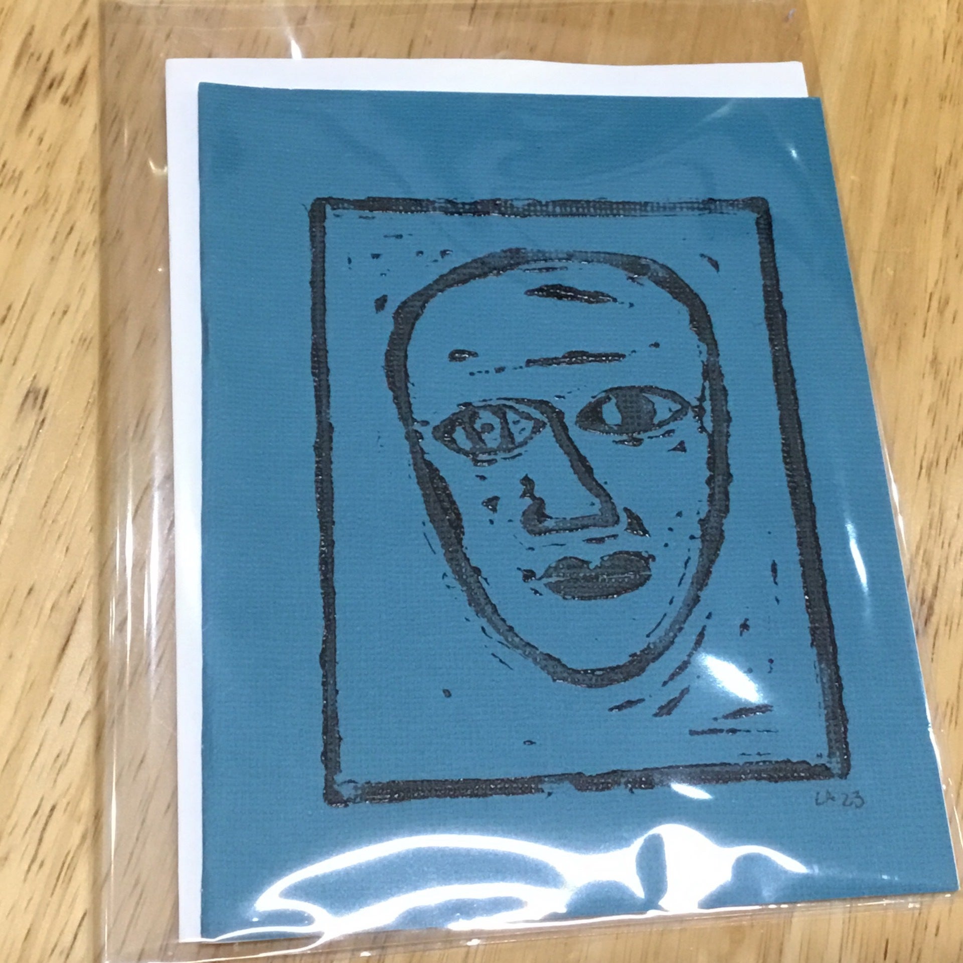 Face Linocut Print Card | Switchgrass